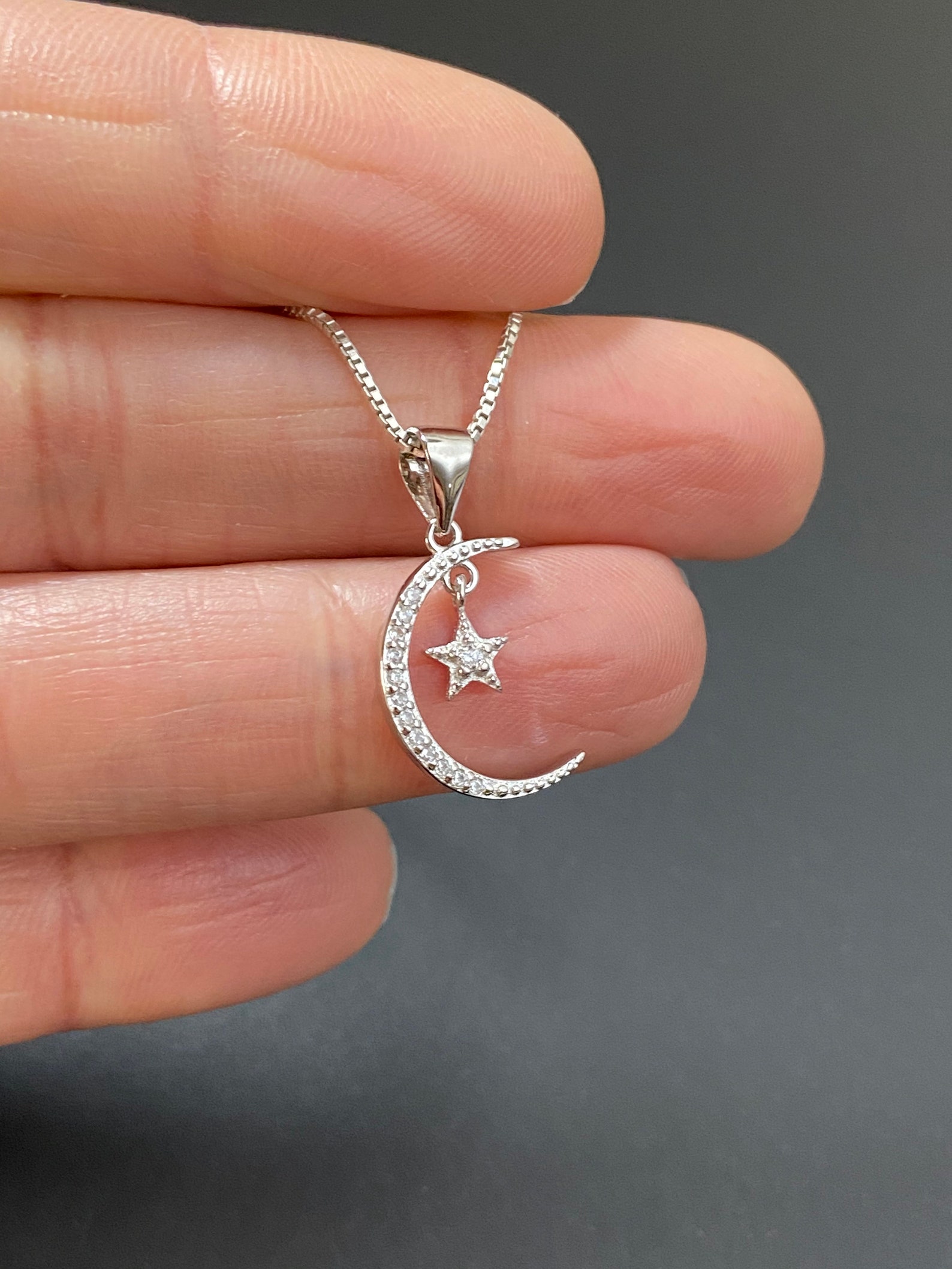 Sterling Silver Moon and Star Necklace, Celestial Charm - Etsy