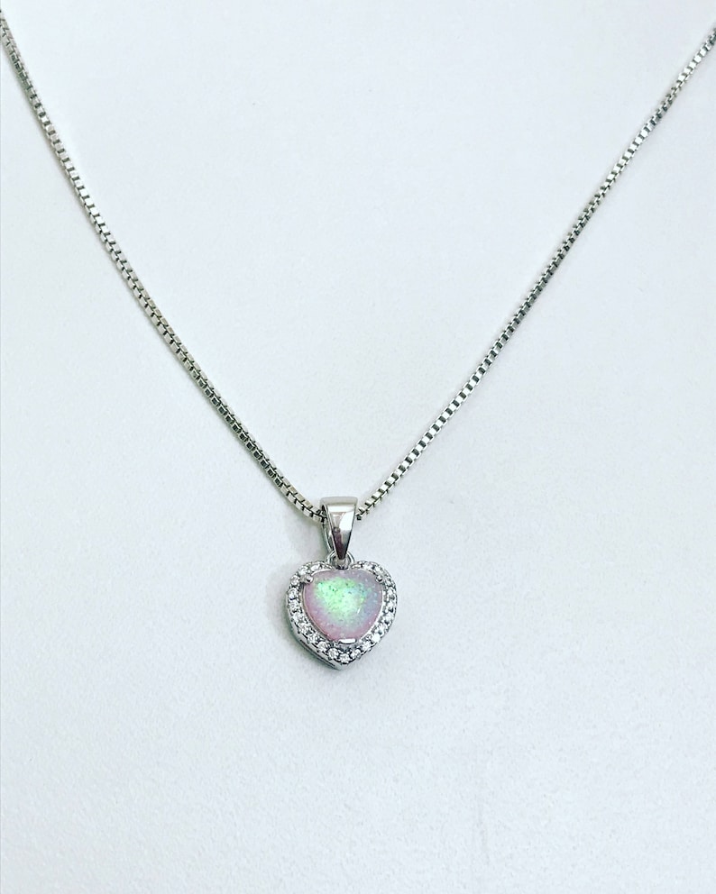 Pink Opal Heart Necklace Sterling Silver Heart Charm Pendant - Etsy