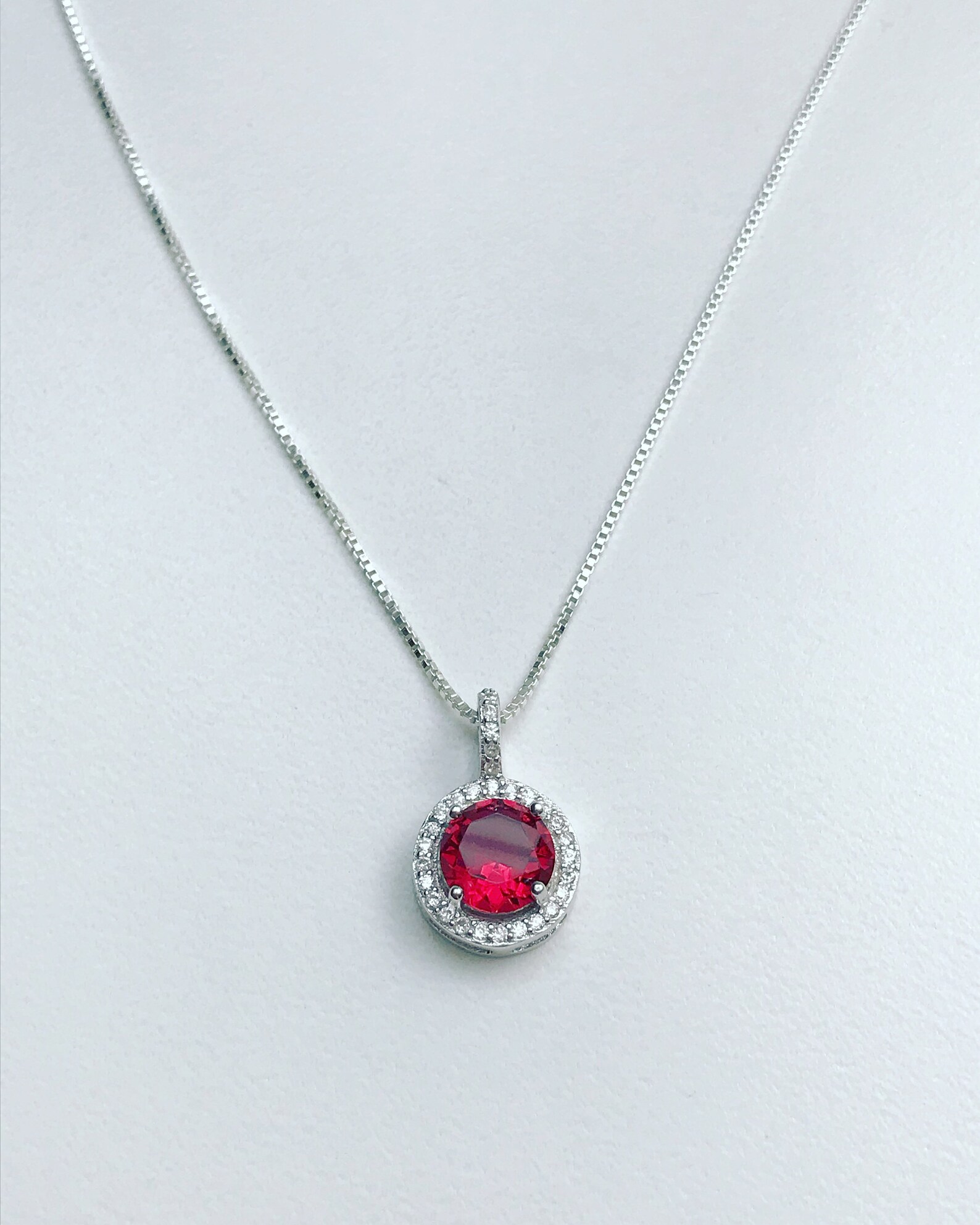 Ruby Halo Necklace Sterling Silver Red Necklace Ruby Red - Etsy