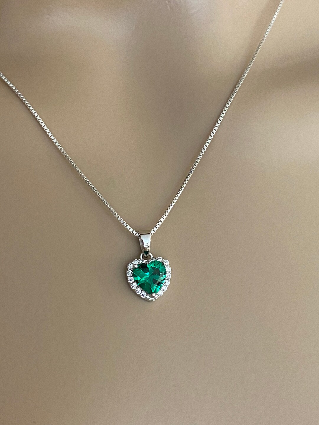Emerald Heart Necklace, Sterling Silver Dainty Necklace, Emerald Heart ...