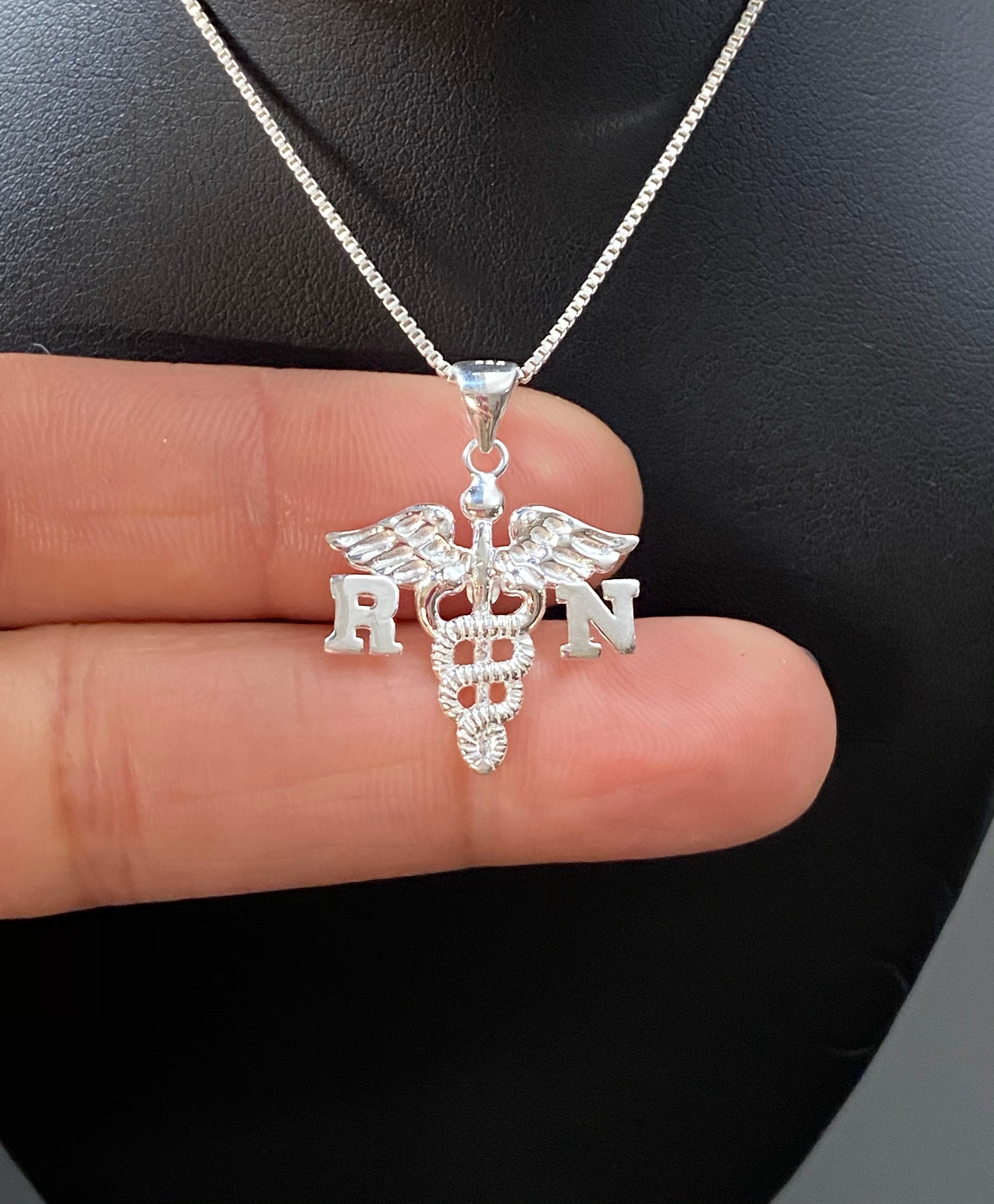 Nurse Caduceus Charm Necklace Sterling Silver RN Charm | Etsy