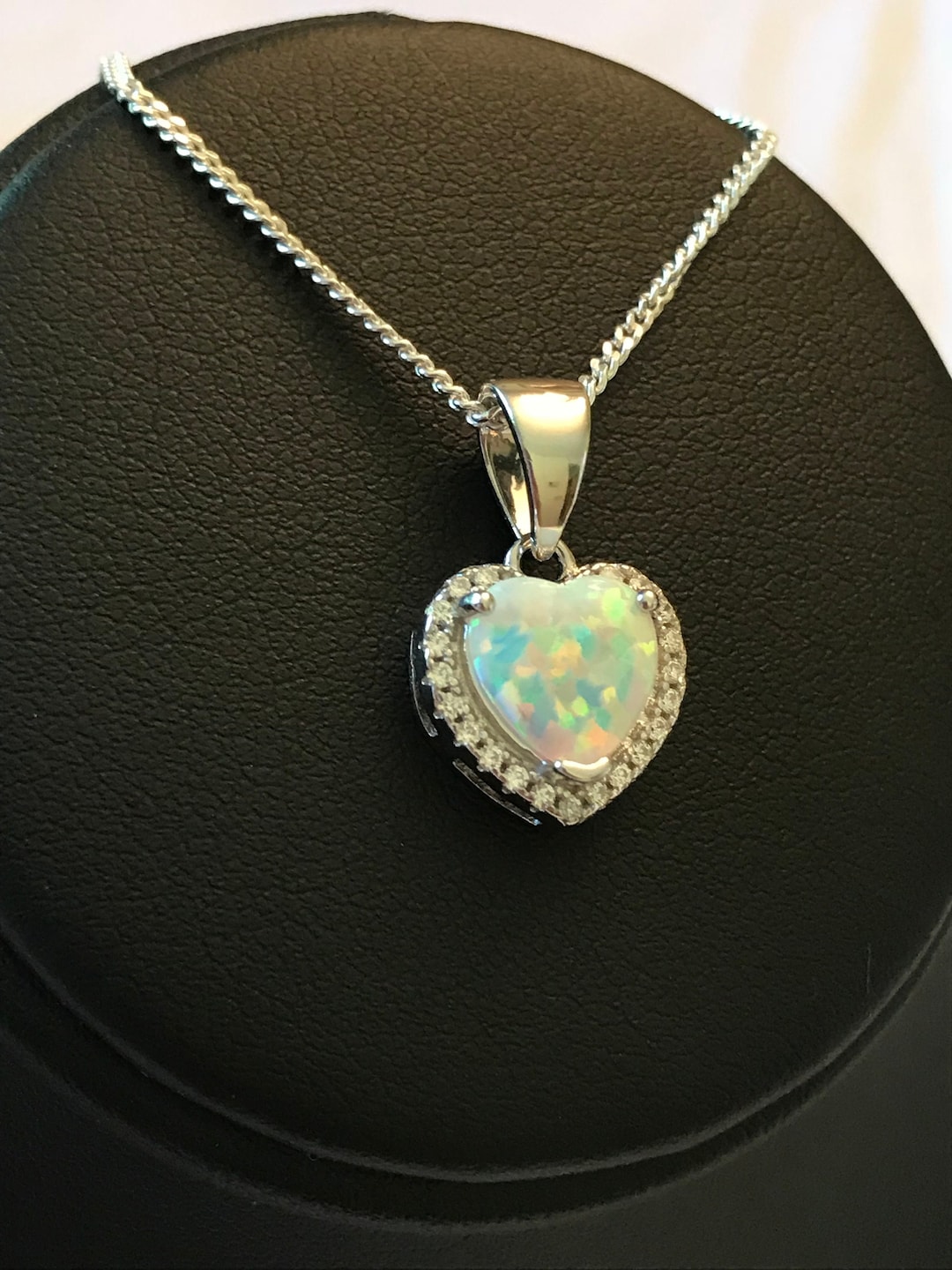 Fire Opal Heart Necklace, Sterling Silver Opal Necklace, October ...