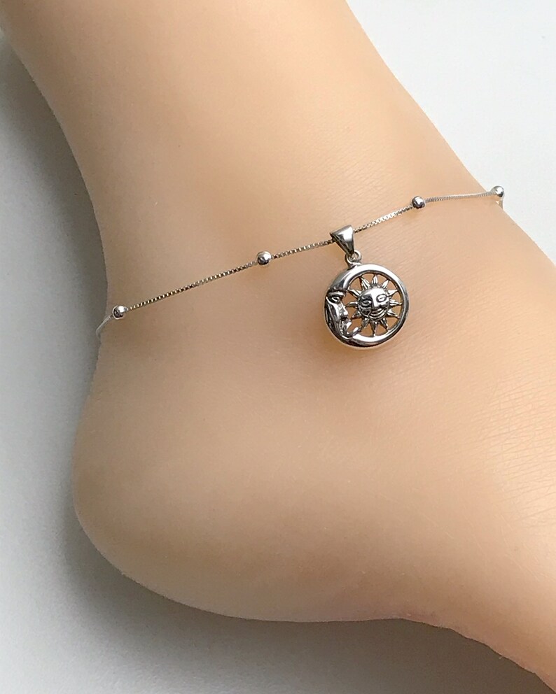 Moon and Sun Anklet Sterling Silver Beaded Ankle Bracelet - Etsy