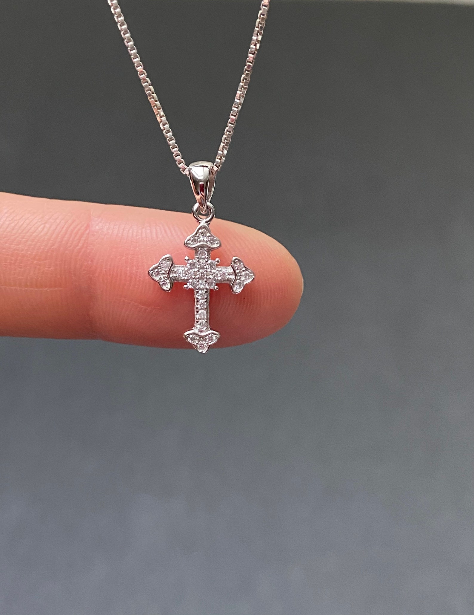 Tiny Cross Necklace Sterling Silver Dainty CZ Cross | Etsy