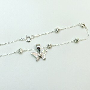 Butterfly Anklet, Sterling Silver Beaded Ankle Bracelet, Dainty White ...