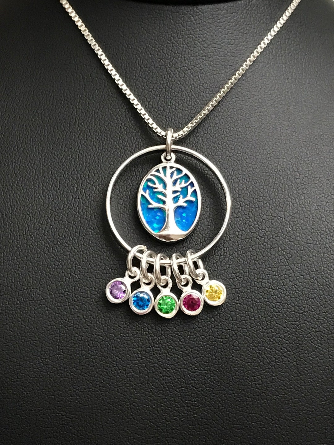 Tree of Life Necklace, Sterling Silver Blue Opal Pendant, Mothers Day ...