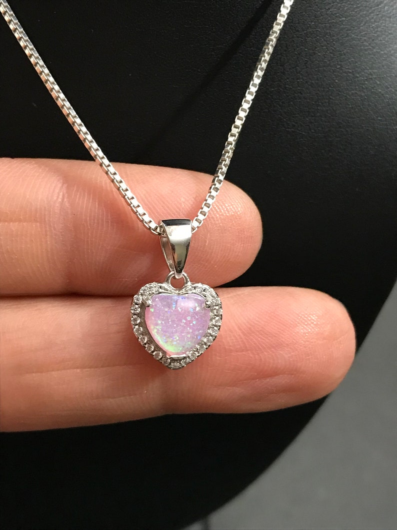Pink Opal Heart Necklace Sterling Silver Heart Charm Pendant - Etsy