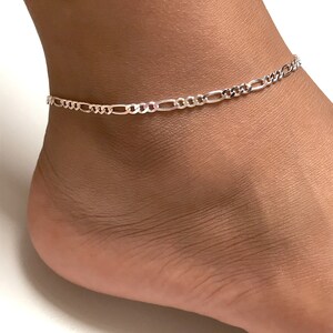 Figaro Anklet, Sterling Silver Figaro Chain Ankle Bracelet, Everyday ...