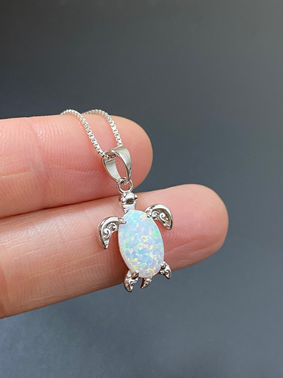 White Opal Turtle Necklace, Sterling Silver White Opal Pendant, Gift ...