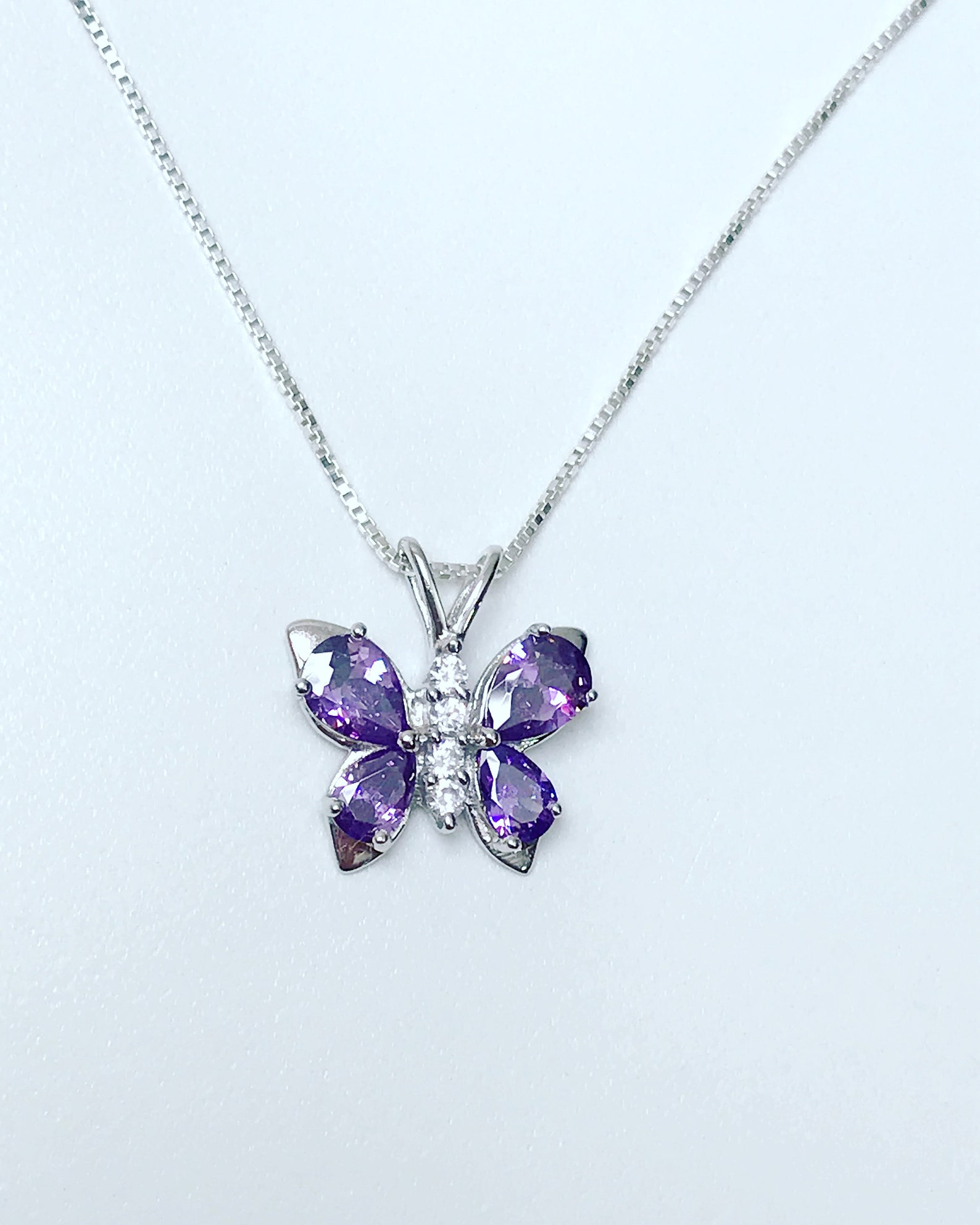 Amethyst Butterfly Necklace Sterling Silver Amethyst Pendant - Etsy