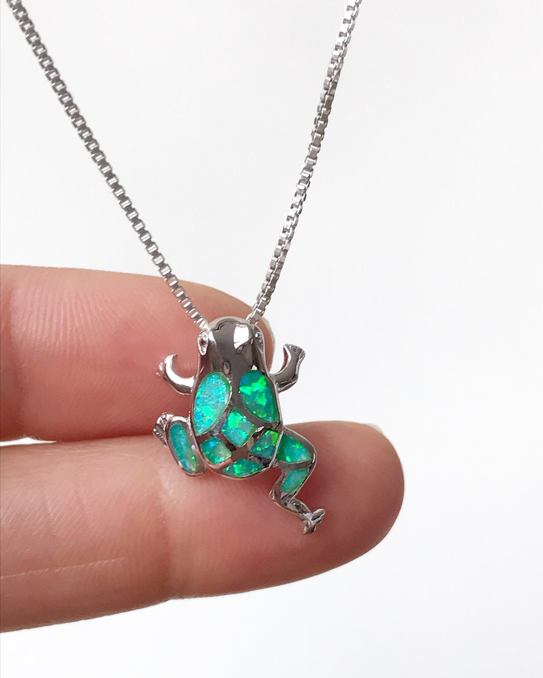 Frog Necklace, Sterling Silver Green Opal Frog Pendant, Frog Lover Gift ...
