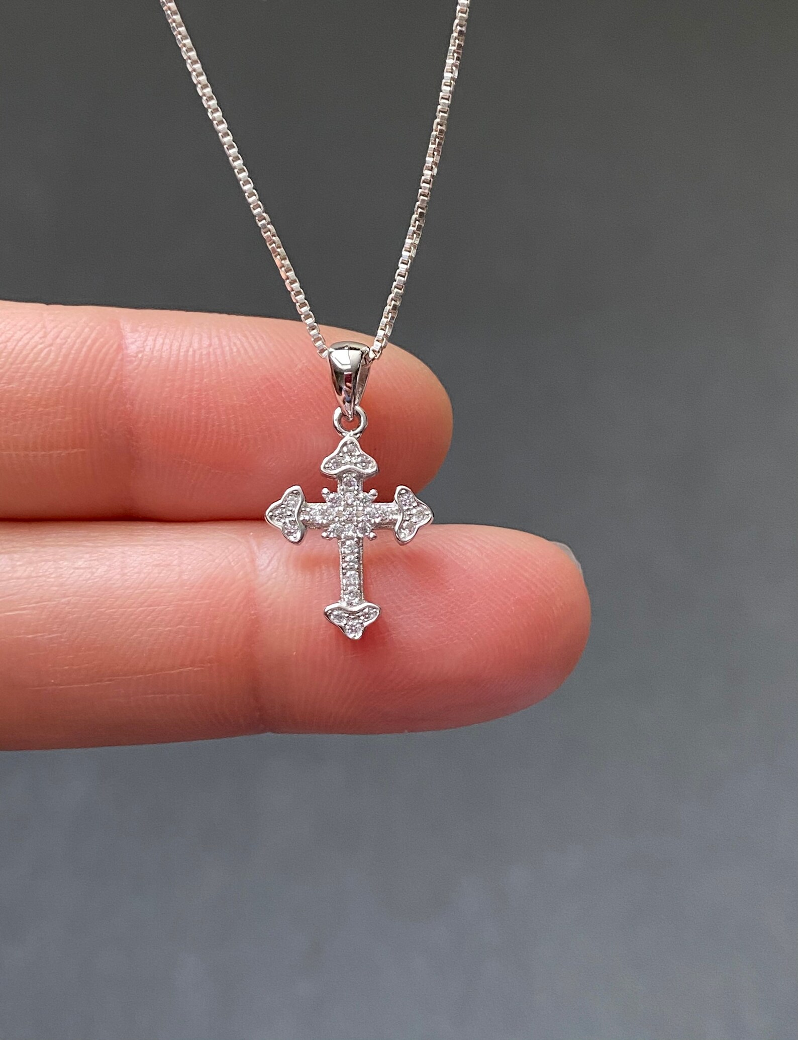 Tiny Cross Necklace Sterling Silver Dainty CZ Cross | Etsy