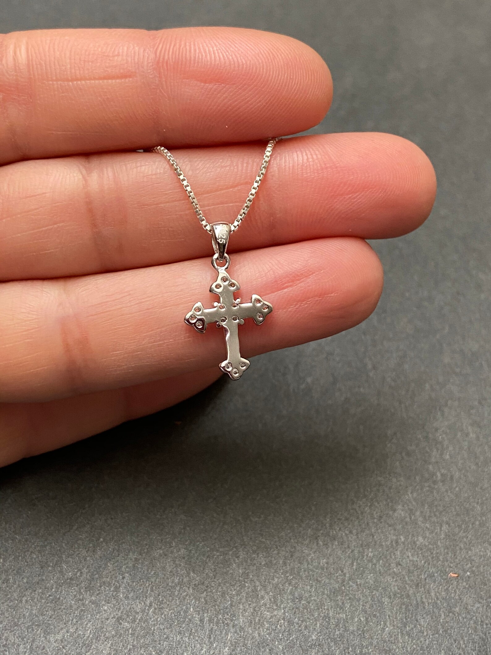 Tiny Cross Necklace Sterling Silver Dainty CZ Cross | Etsy