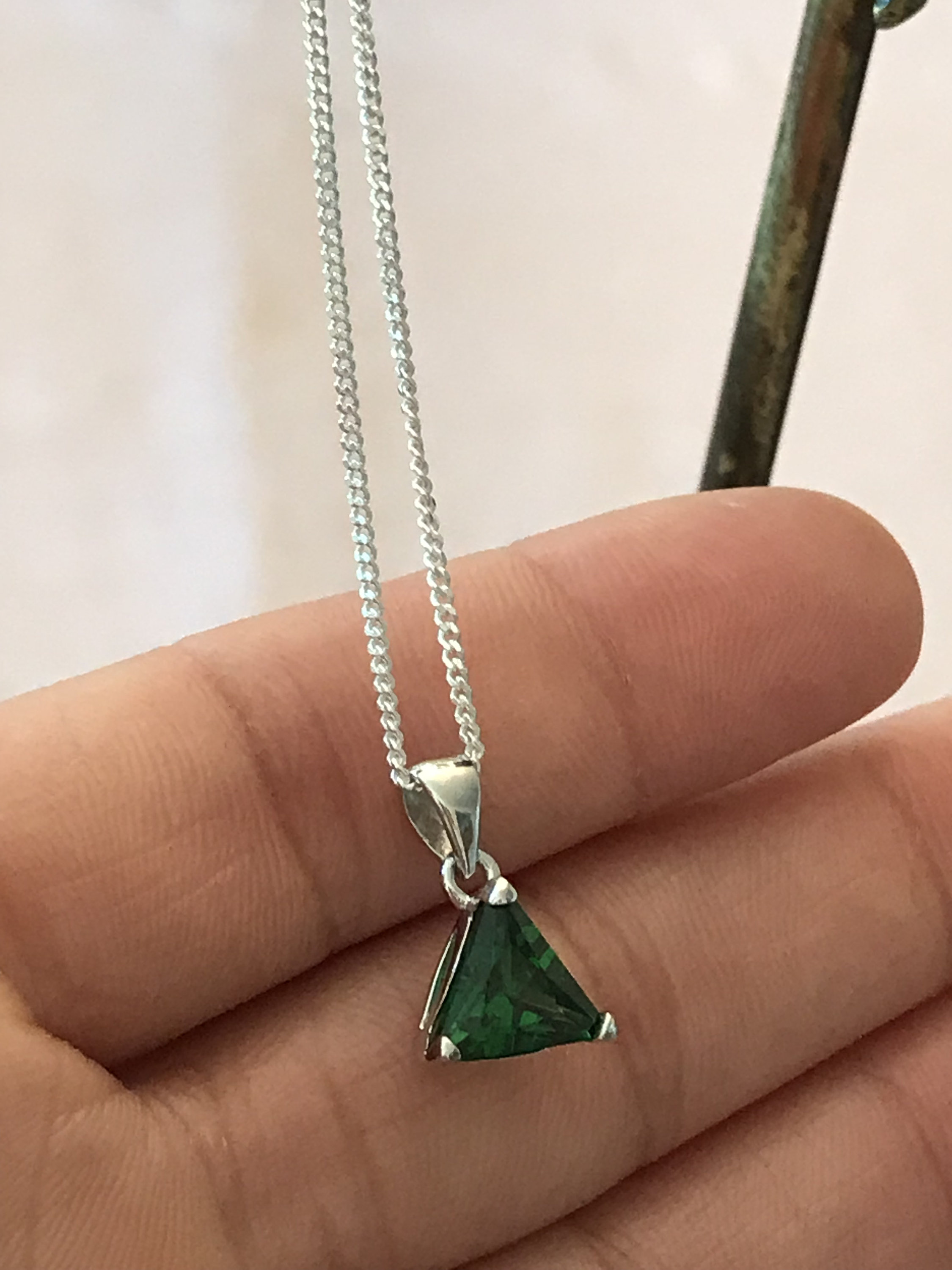 Trillion Cut Emerald Necklace Sterling Silver Necklace May - Etsy France