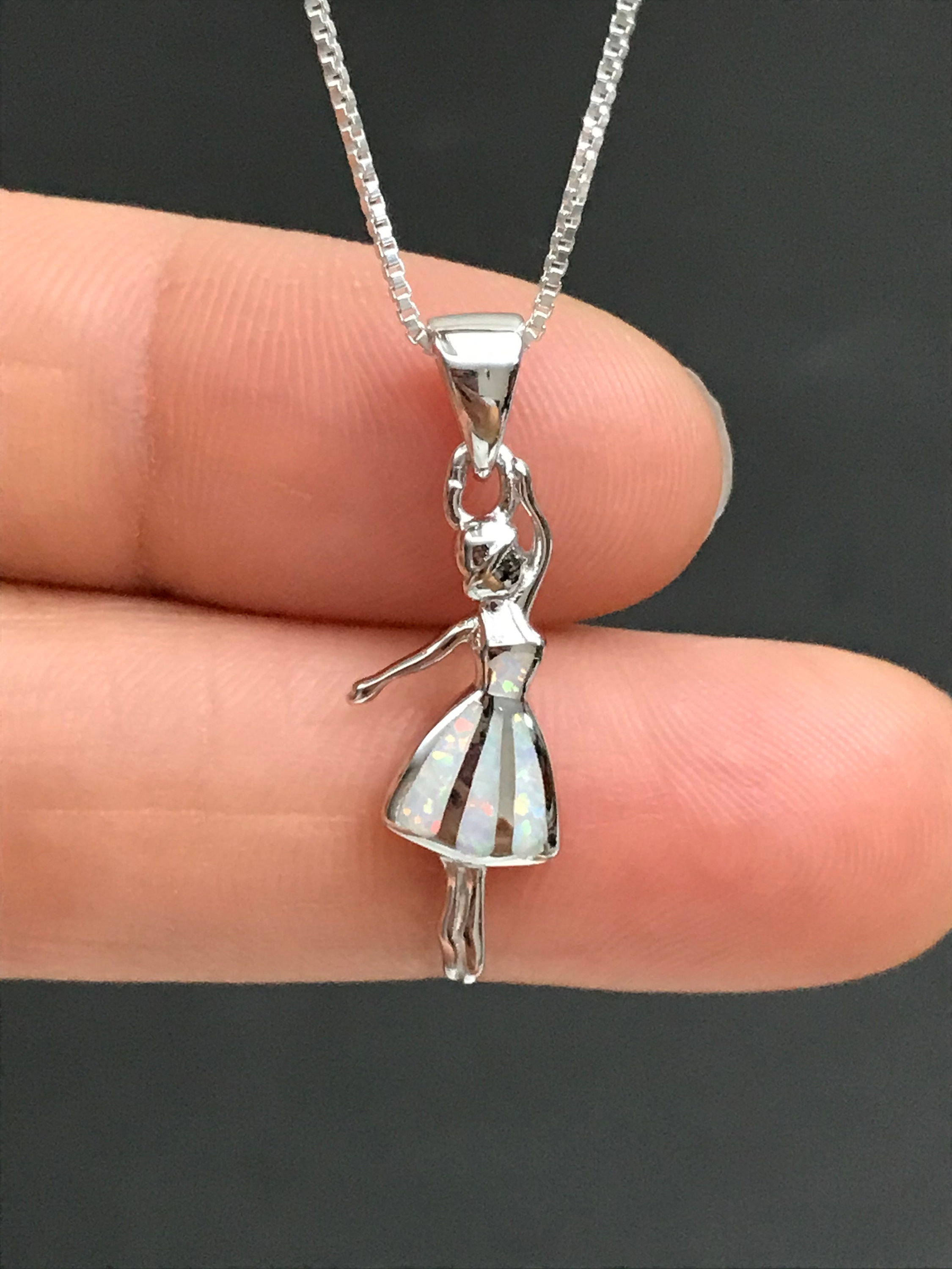 Opal Ballerina Necklace Sterling Silver Dancer Charm Pendant - Etsy