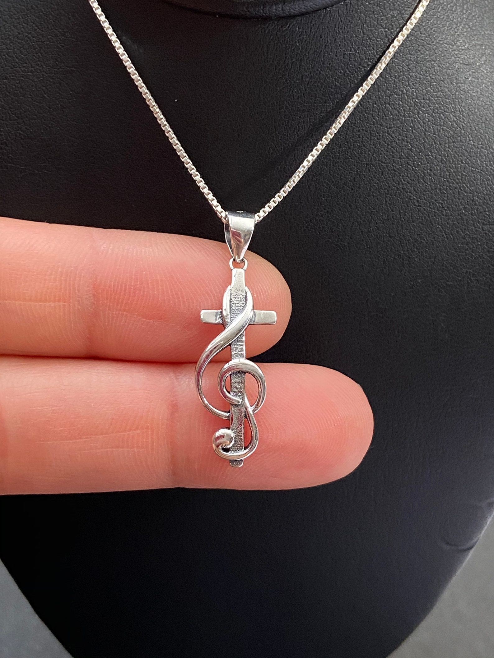 Sterling Silver Treble Clef Cross Pendant Necklace, Music Jewelry - Etsy