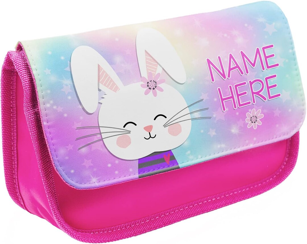 Personalised Bunny Rabbit Pencil Case Girls School Pink Stationary Bag ...