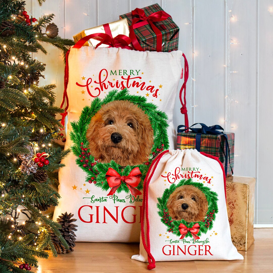 Ginger Cockapoo Christmas Sack Personalised Dog Xmas Santa Bag Puppy ...