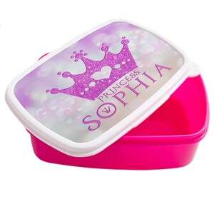 Personalised Girls PRINCESS Lunch Box TIARA CROWN School Snack Sandwich ...