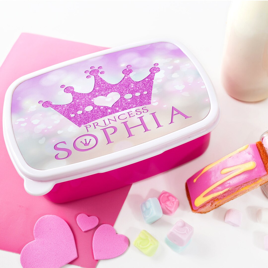 Personalised Girls PRINCESS Lunch Box TIARA CROWN School Snack Sandwich ...