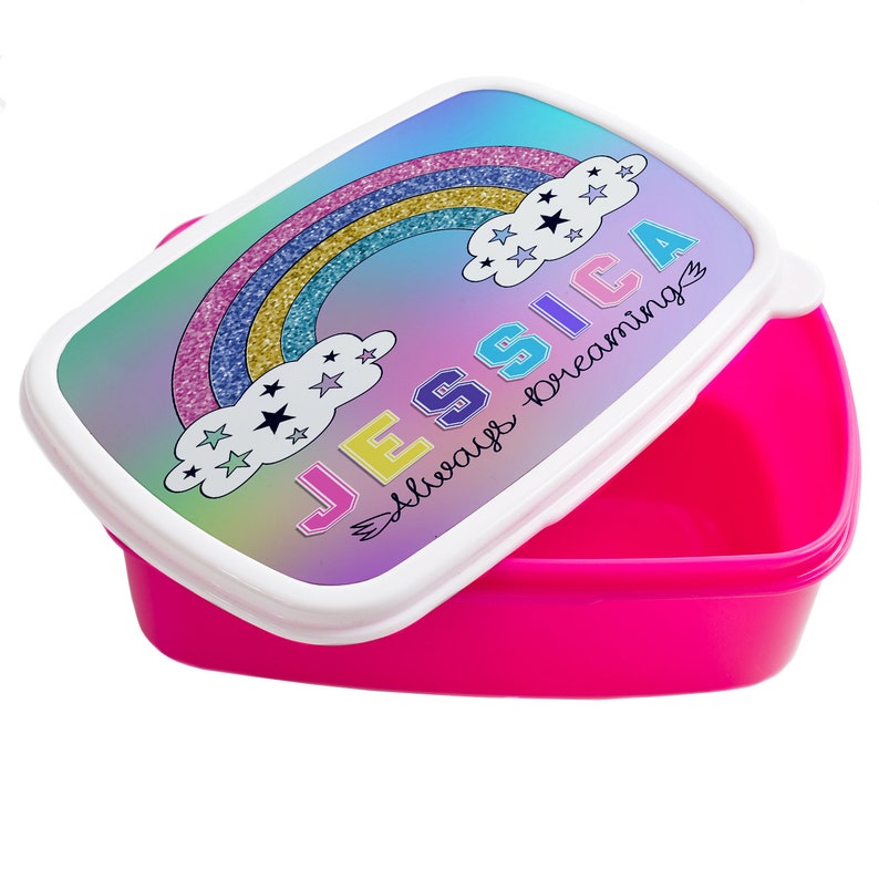 Personalised Girls GLITTER RAINBOW Lunch Box School CUTE Snack - Etsy