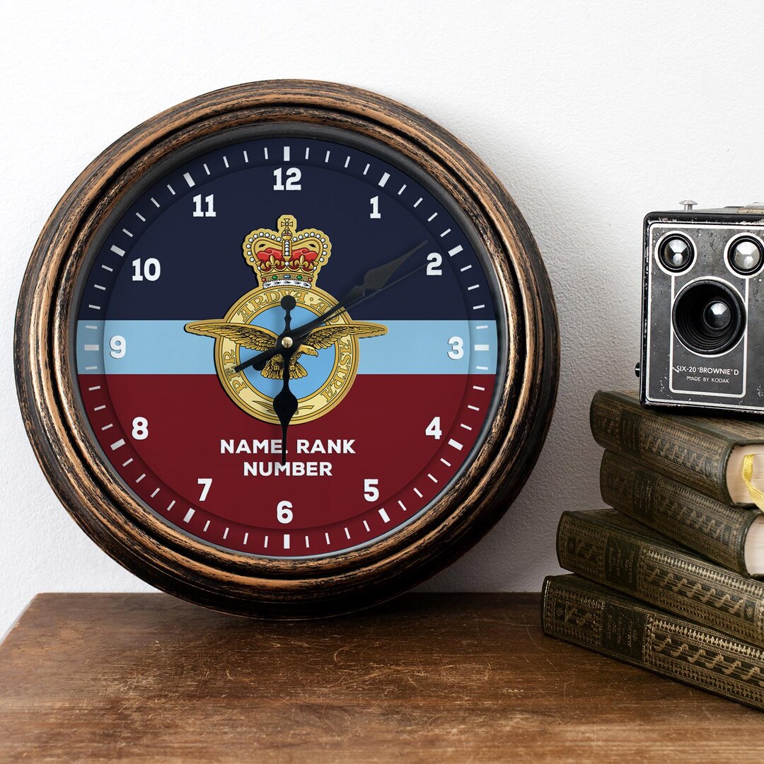 Personalised Military Clock Royal Air Force Crest Hanging Wall Man Cave Bar Army Clock Veteran ...