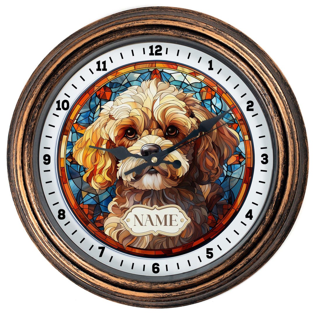 Personalised Poodle Dog Clock Kitchen Round Hanging Glass Wall Custom ...