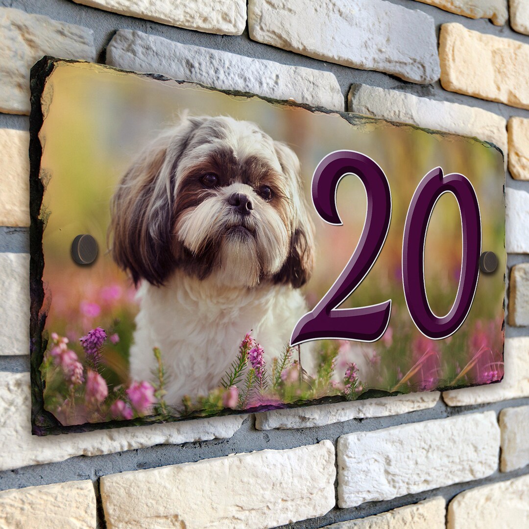 Shih Tzu House Number Slate Name Gate Sign Dog Plaque Door Personalised ...