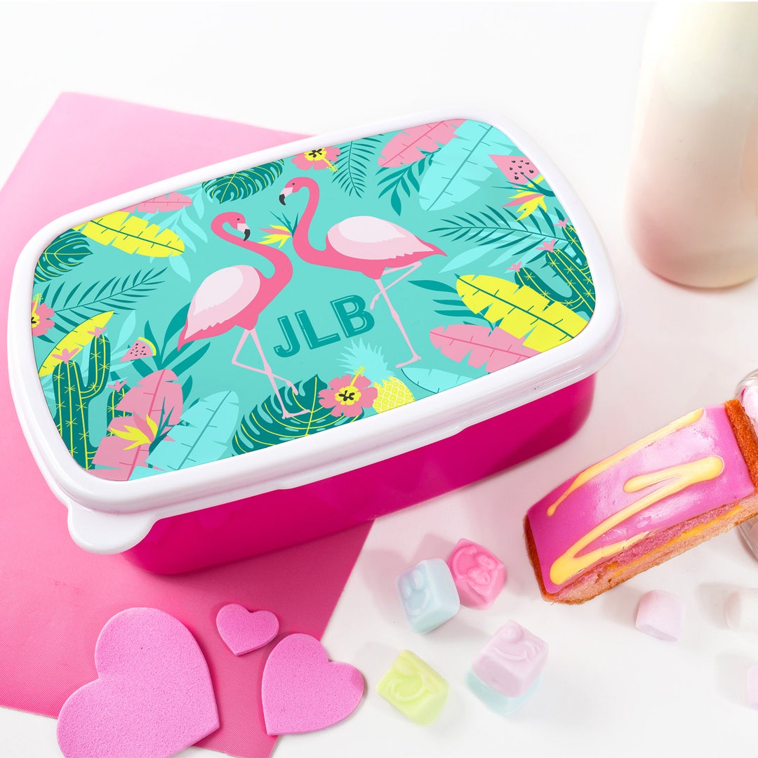 Personalised FLAMINGO Cactus Lunch Box Funny School Snack Sandwich Work ...
