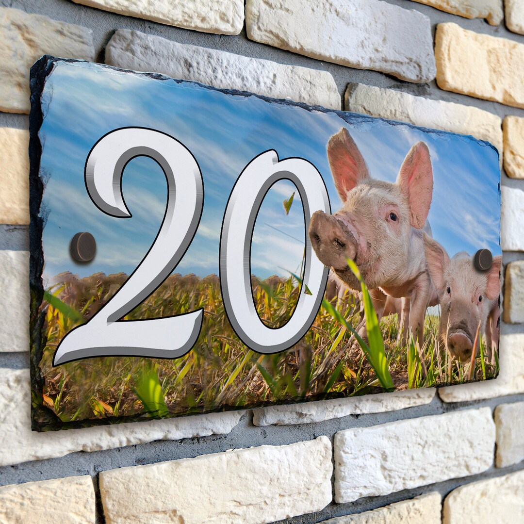 Pig House Number Slate Name Gate Sign Plaque Door Personalised Plate ...