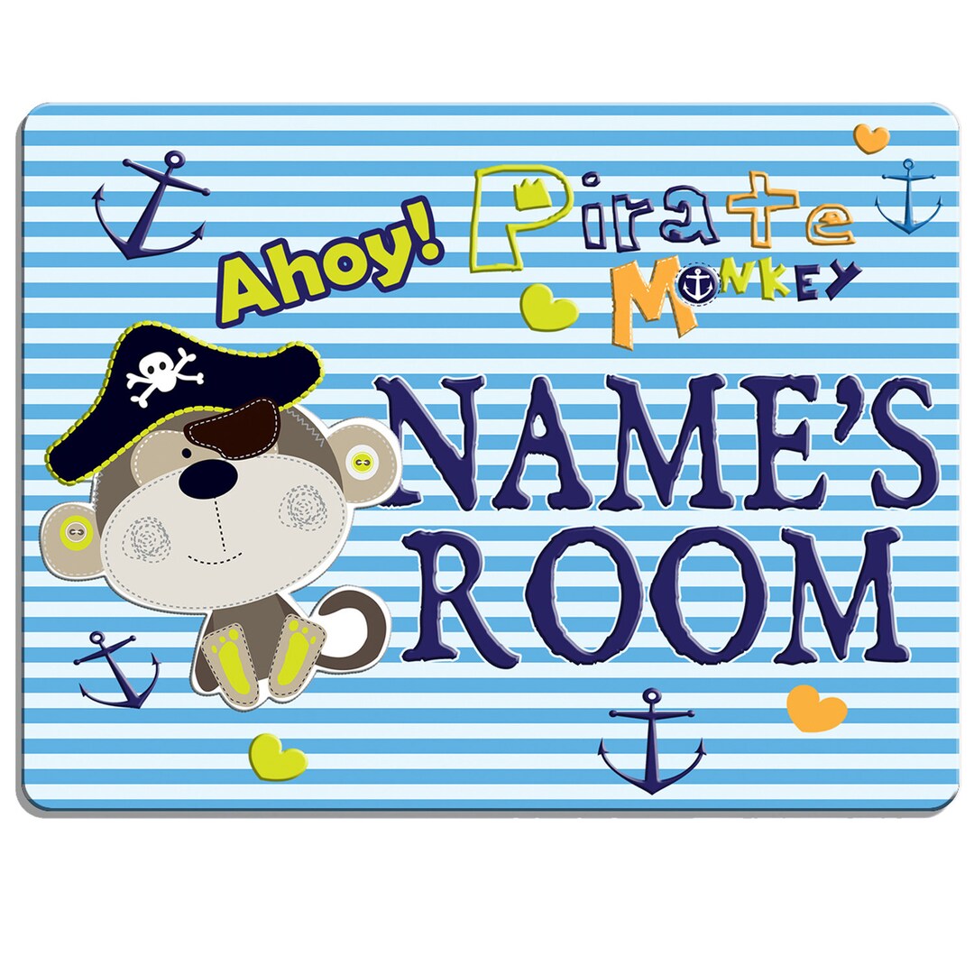 Monkey Door Sign Bedroom Name Plaque Personalised Boys Room Pirate ...