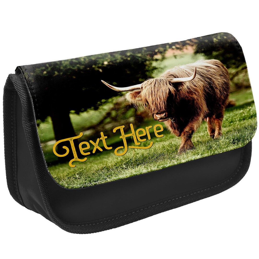 Personalised Highland Cow Pencil Case Adult Stationery Bag Glasses Case ...