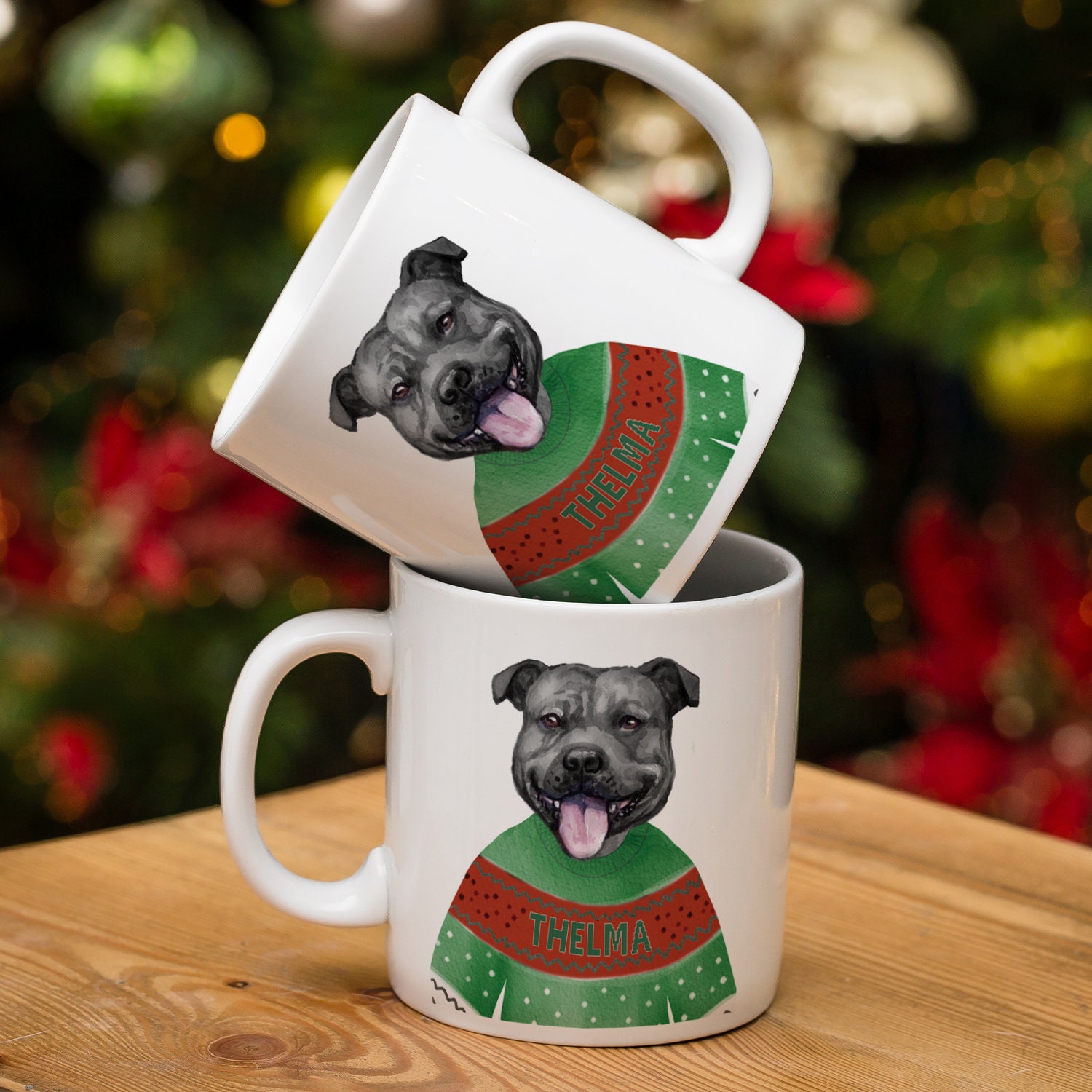 Personalised Black Staffy Mug Christmas Dog Jumper Xmas Cup - Etsy