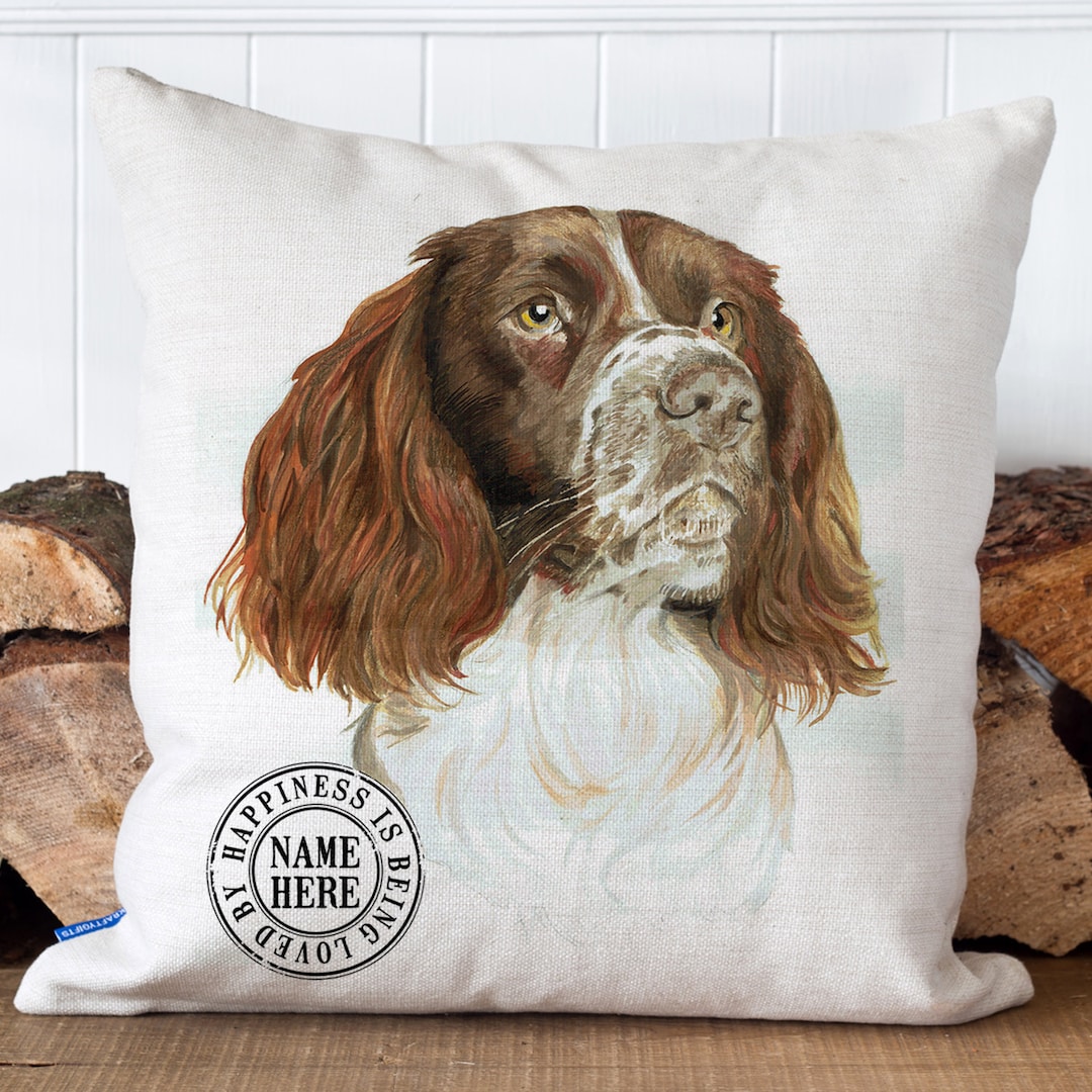 Personalised Springer Spaniel Cushion Cover Dog Pillow Pet Name Puppy ...