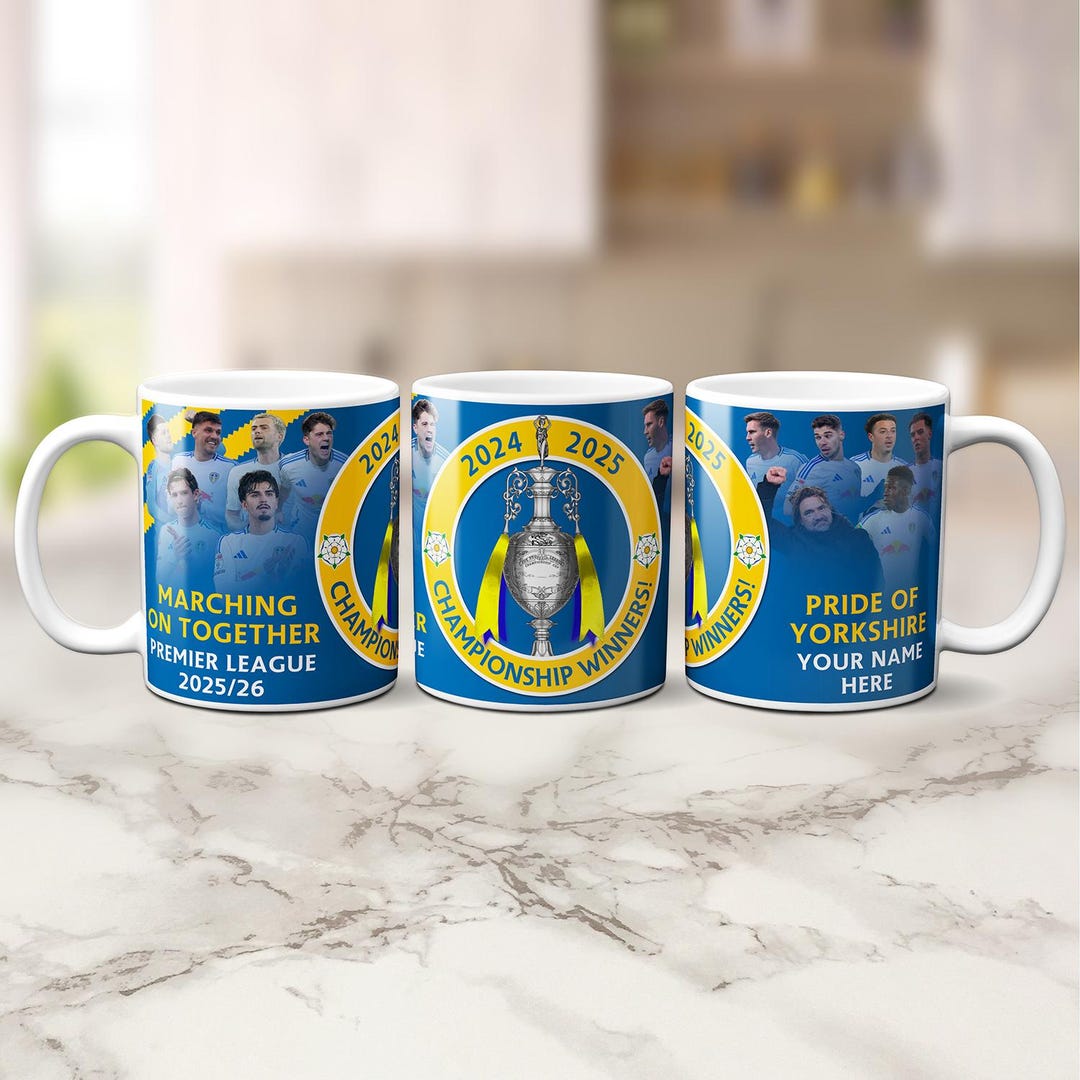 Leeds Championship Mug Winners 2025 Personalised Football Supporter Cup ...