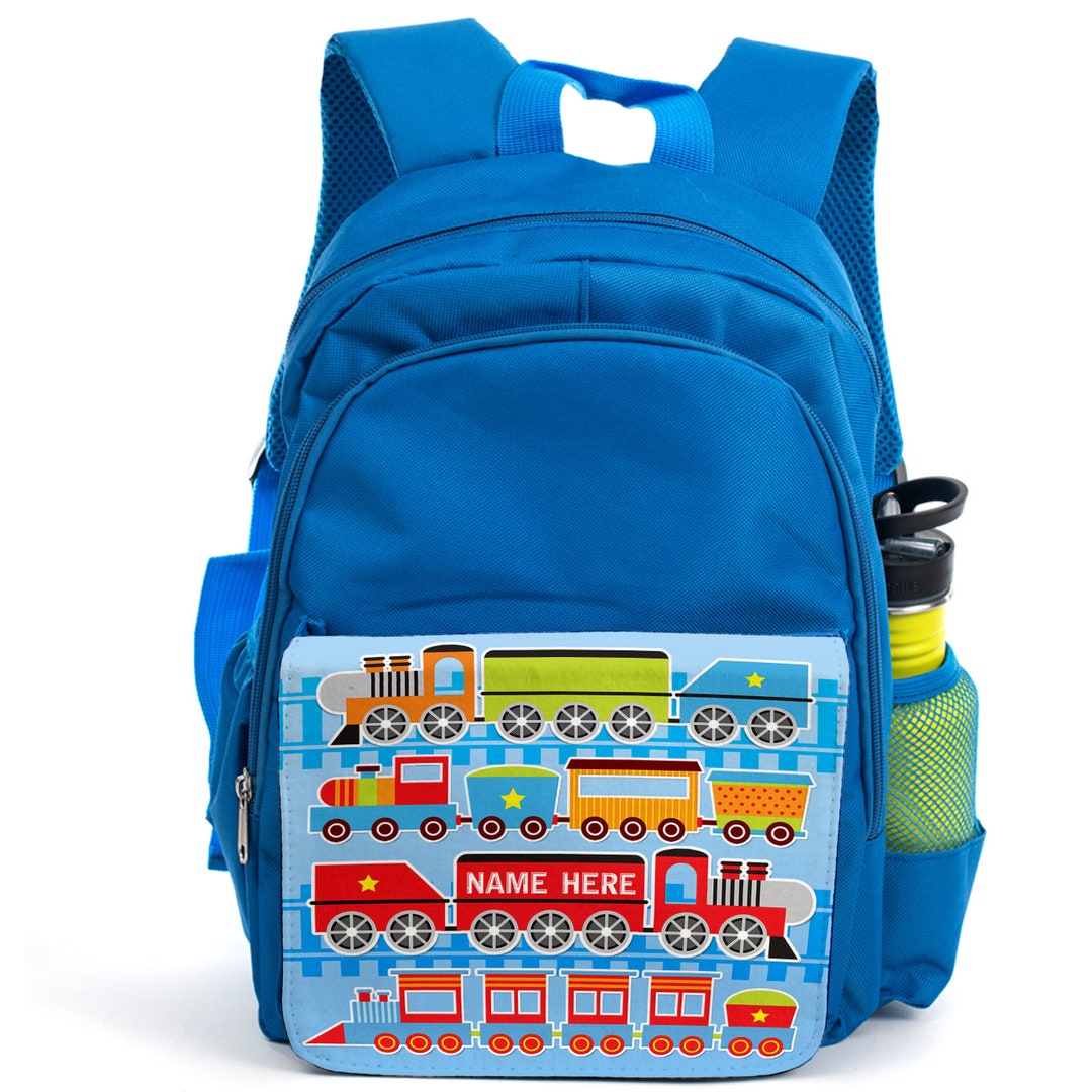 Personalised Train Backpack Boys School Bag Childrens Blue Railway ...