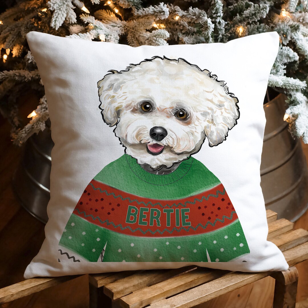 Personalised Bichon Frise Christmas Cushion Cover Dog Xmas Jumper Home ...