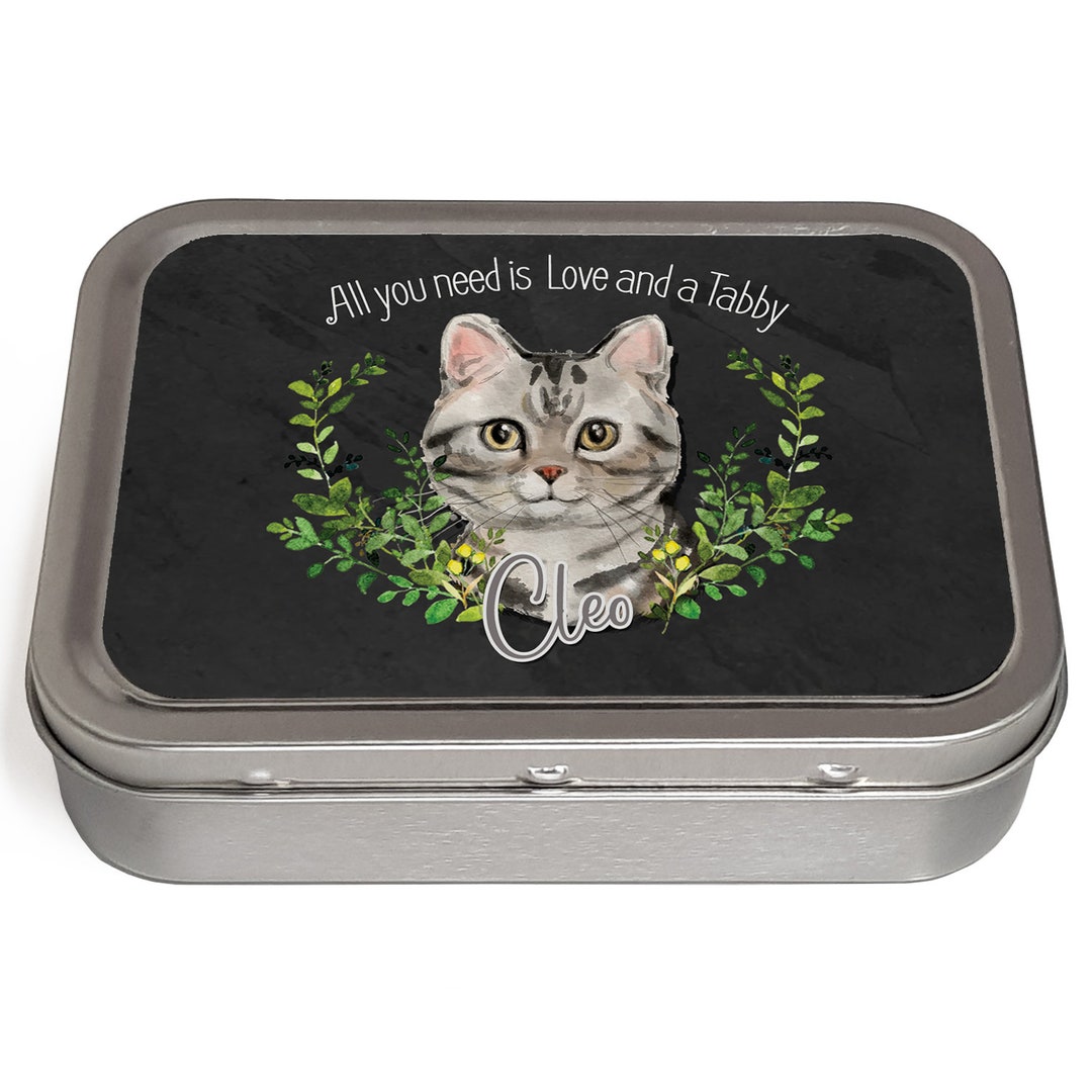 Personalised Grey Tabby Cat Tobacco Tin 2oz Kitten Baccy Tin Cigarette ...
