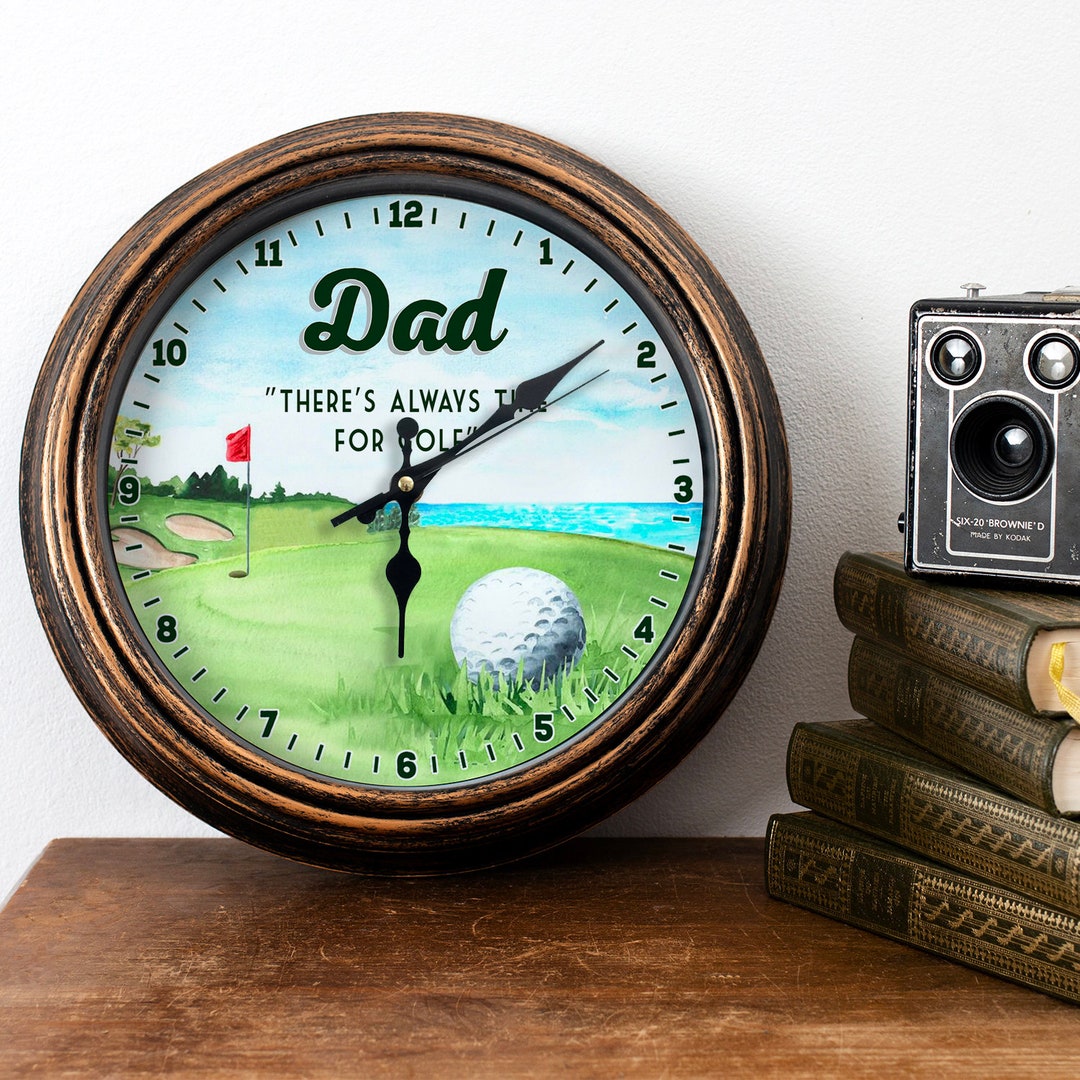 Personalised Always Time for Golf Clock Round Hanging Glass Wall Man ...