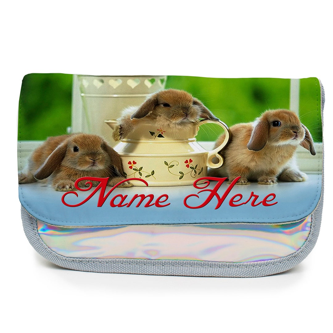 Personalised Bunny Pencil Case Magic Silver Holographic Girls Pretty ...