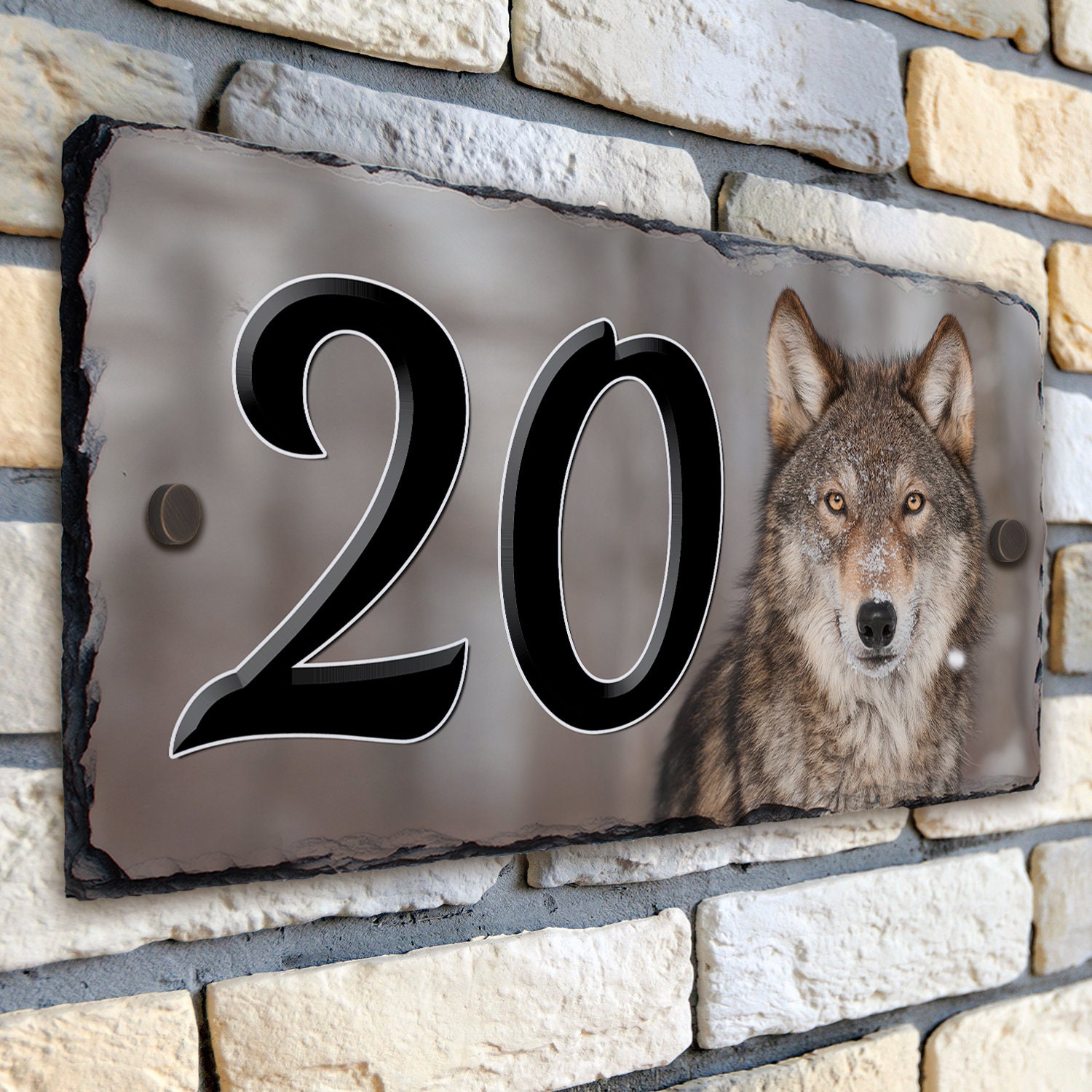Wolf House Number Slate Name Gate Sign Plaque Door - Etsy UK