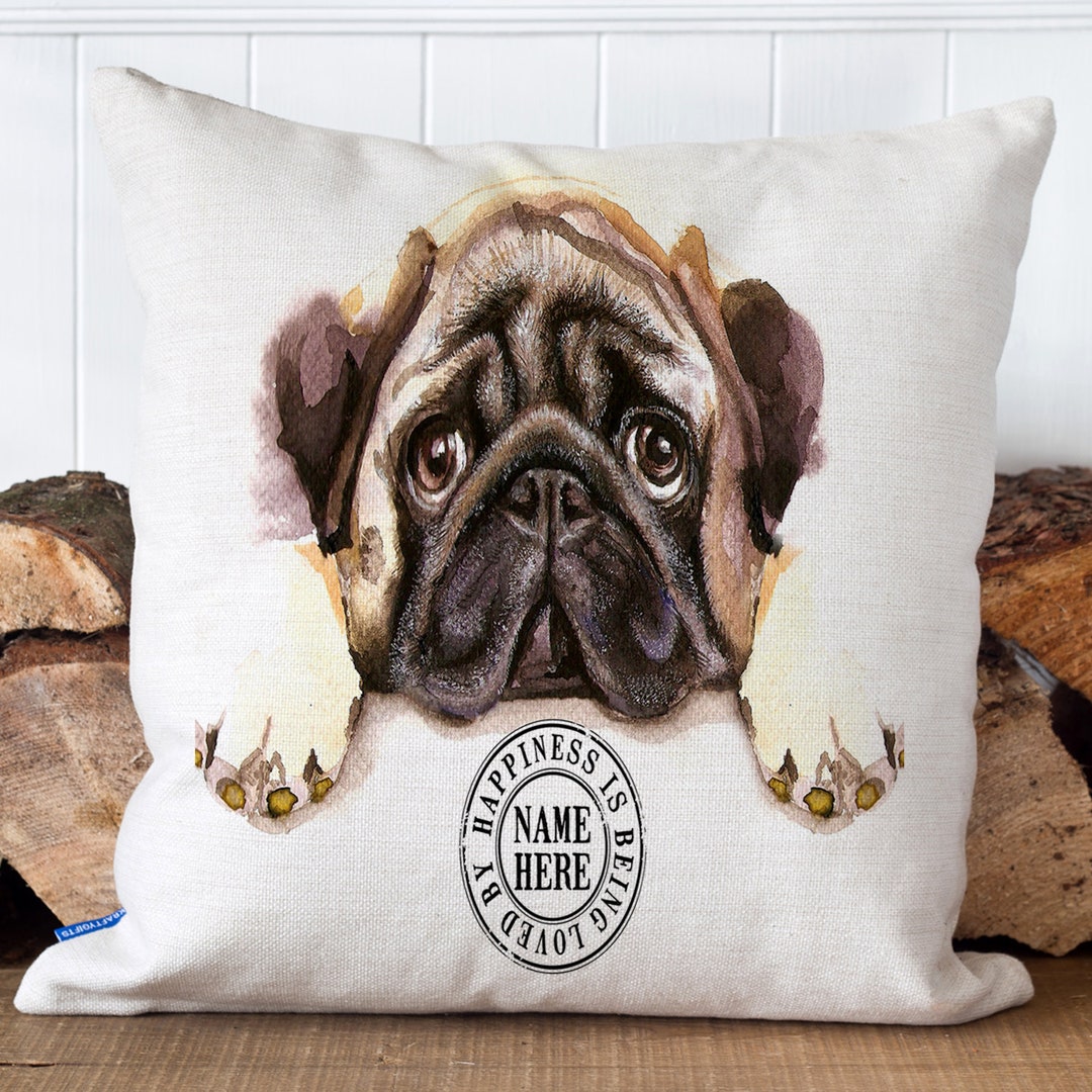 Personalised Pug Cushion Cover Dog Pillow Pet Name Puppy Throw Dogs ...