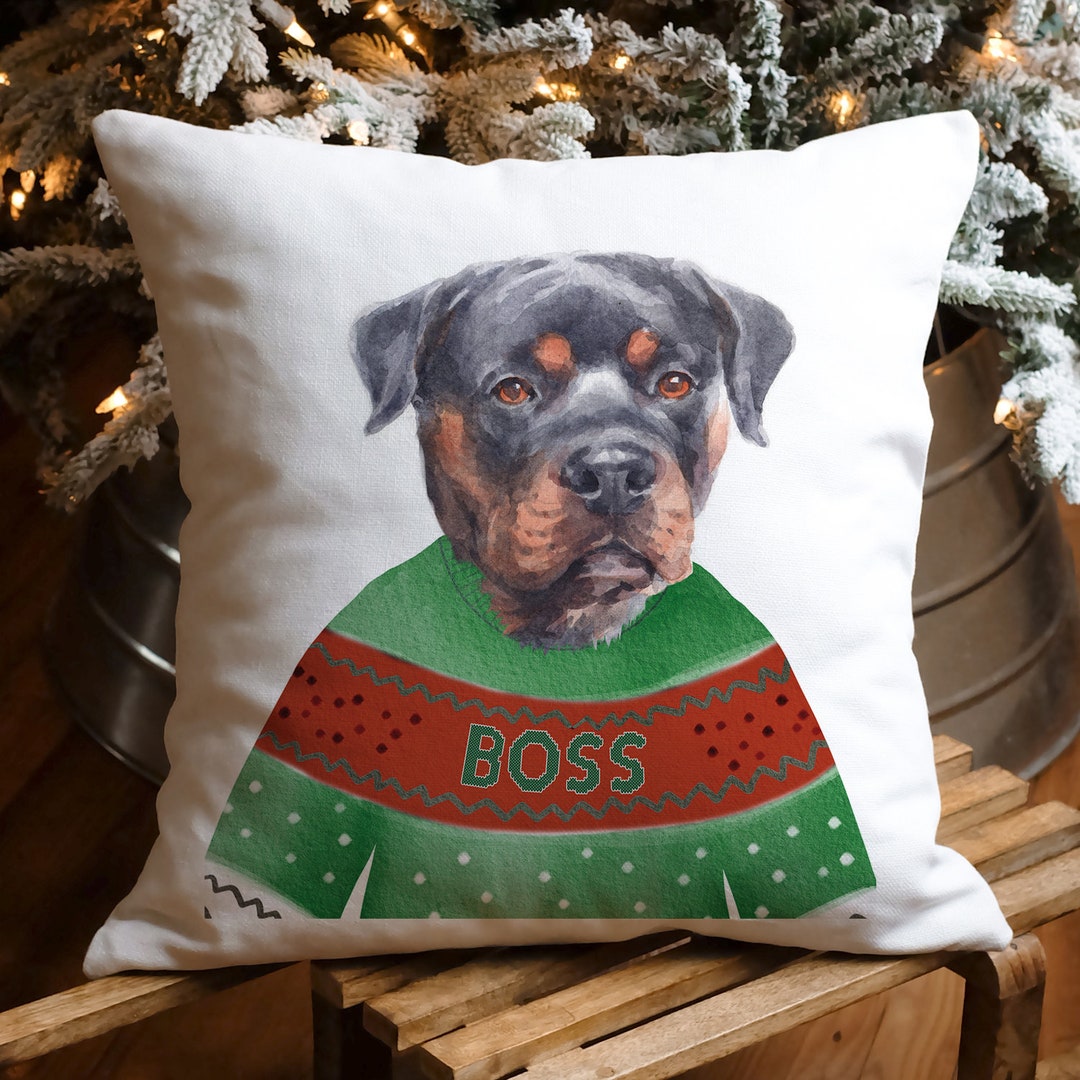 Personalised Rottweiler Christmas Cushion Cover Dog Xmas Jumper Home ...