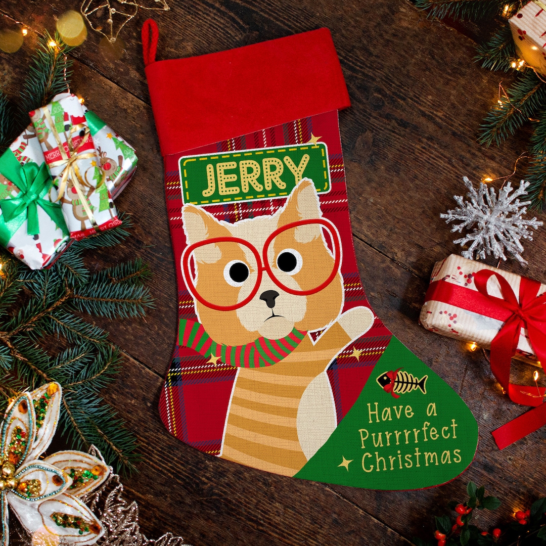 Personalised CAT Christmas Stocking Ginger Tabby Cats Pet Xmas Cute ...