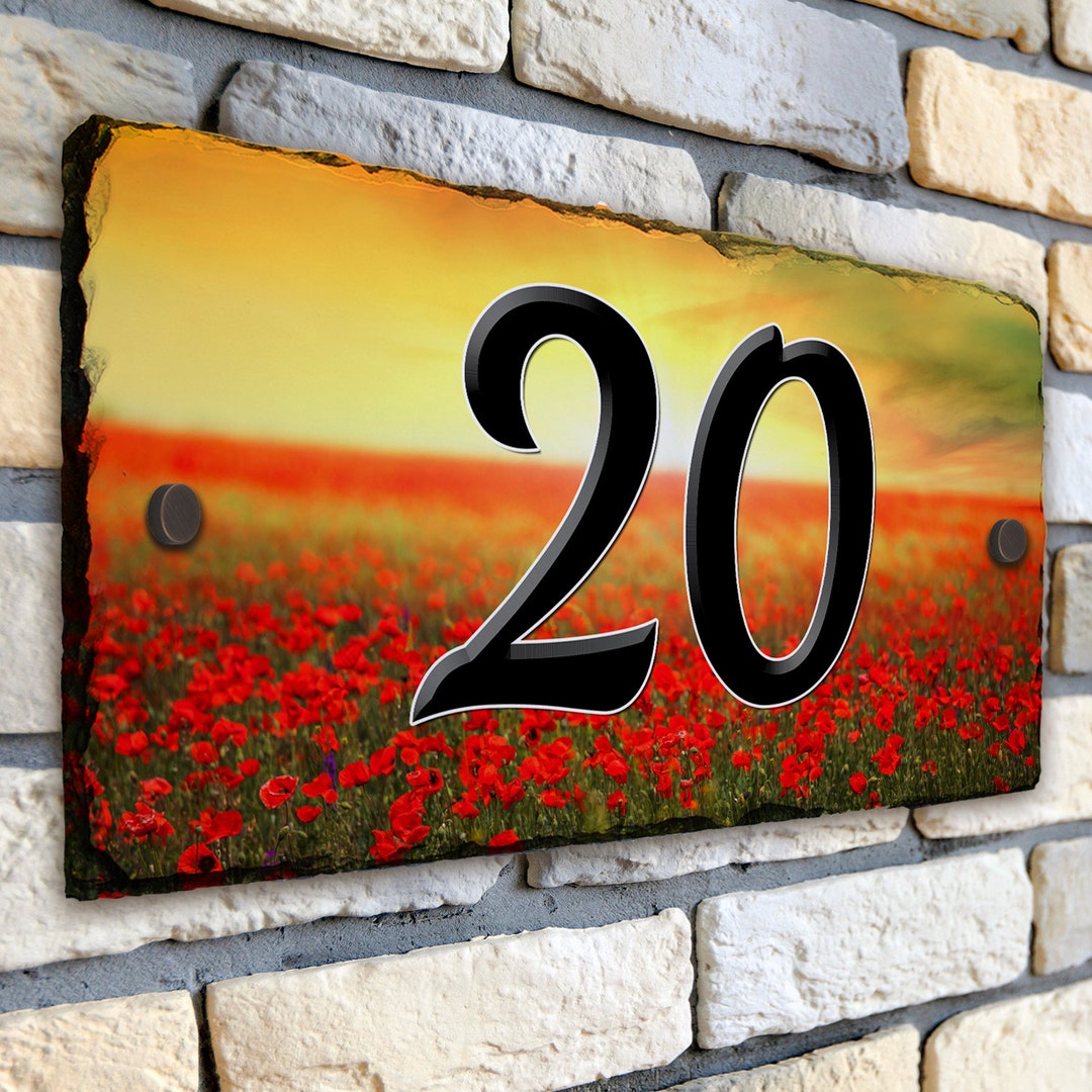 Poppy House Number Slate Name Gate Sign Plaque Door - Etsy