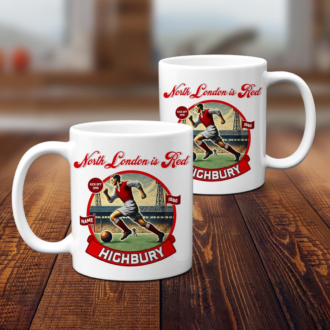 Personalised Arsenal Mug Nostalgia Football Fan Cup Retro Vintage Mens ...