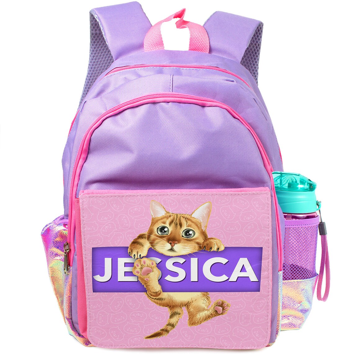 Personalised Girls Kitten School Bag Cute Purple Cat Backpack - Etsy