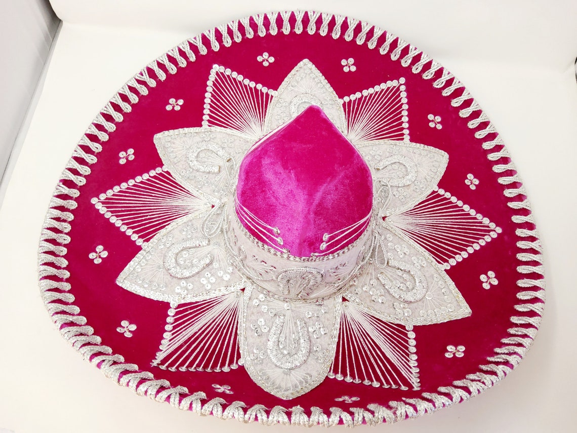 Mexican Pink Hat W/ Silver Trim Charro Sombrero Women Pink Hat - Etsy