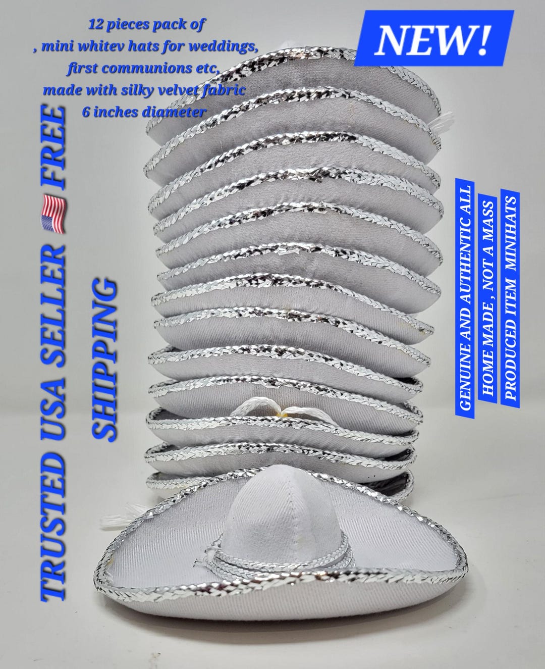 Mini White Sombreros With Silver Trim: Fiesta Party Favors (6 Inches ...