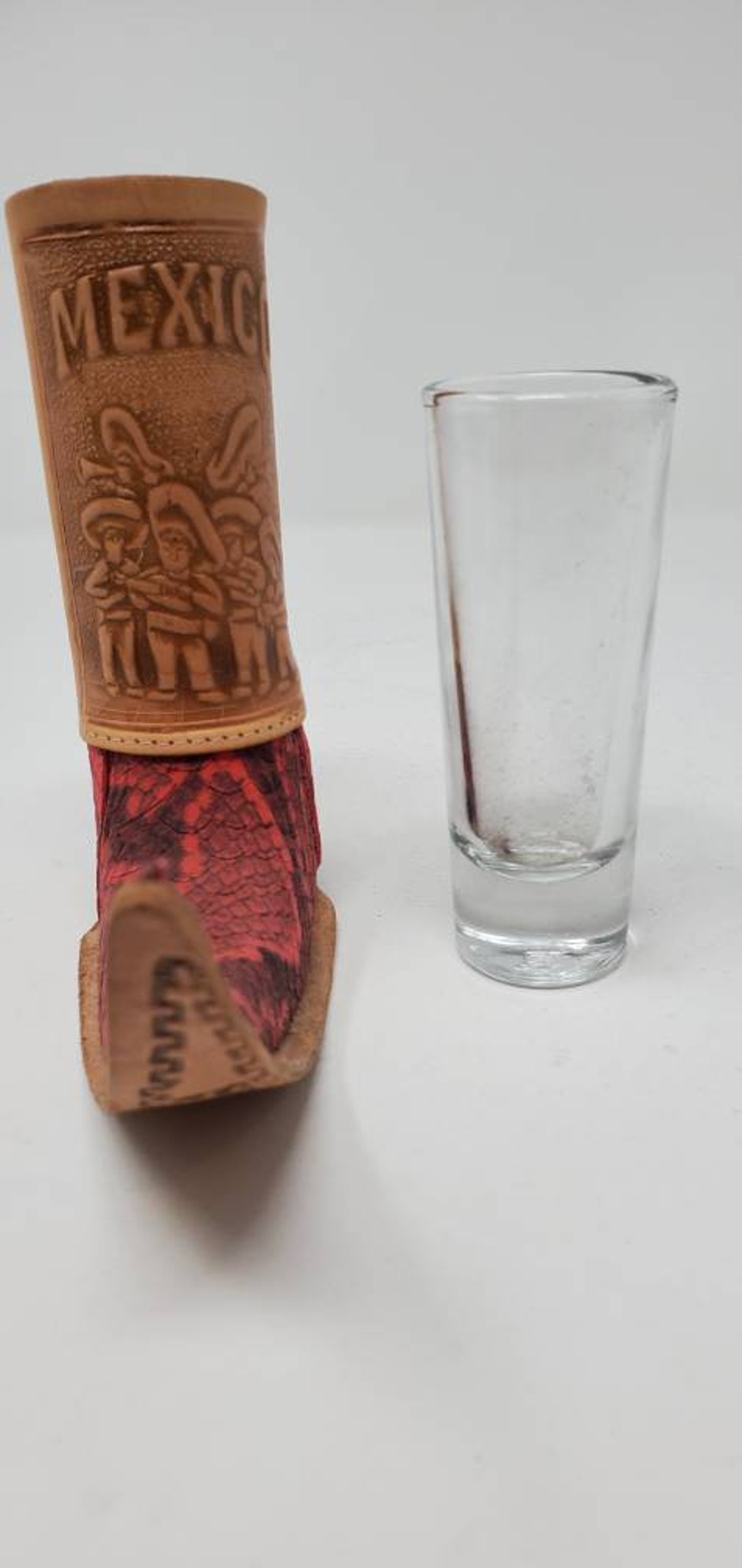 1 set of 4 mexican mini leather wrapped boot tequila shots | Etsy